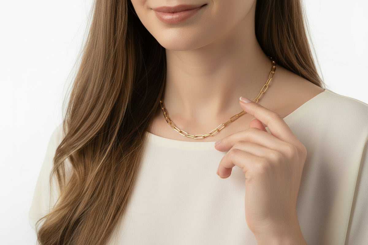 18K Gold Plated Wide Paperclip Flattened Long Cross Chain Gold Silver ...